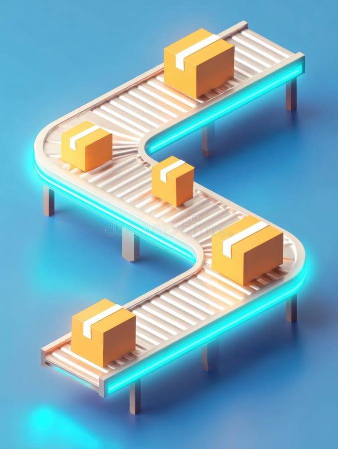 Conveyor Belt with Boxes in a Futuristic Design Showcases Innovation ...