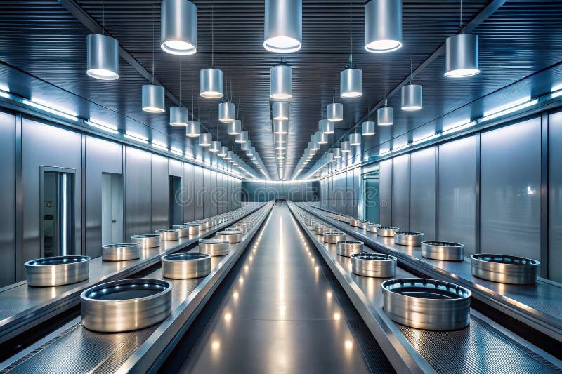 Futuristic Conveyor System in a Sleek Modern Facility with Recessed ...