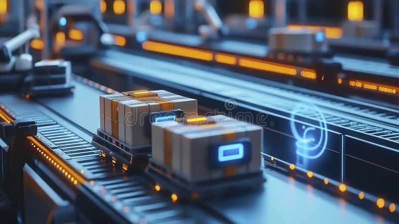 A Futuristic Conveyor System Transporting Packages with Robotic ...