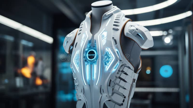 Futuristic Cooling Vest Display in High-Tech Lab Stock Image - Image of ...
