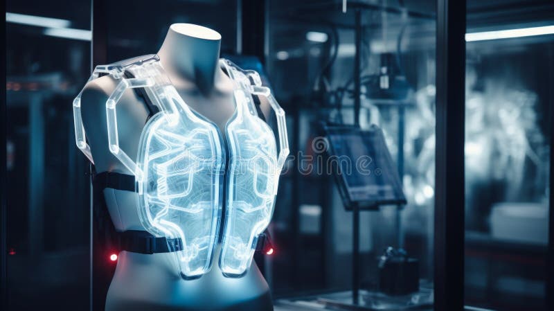 Futuristic Cooling Vest Display in High-Tech Lab Stock Photo - Image of ...