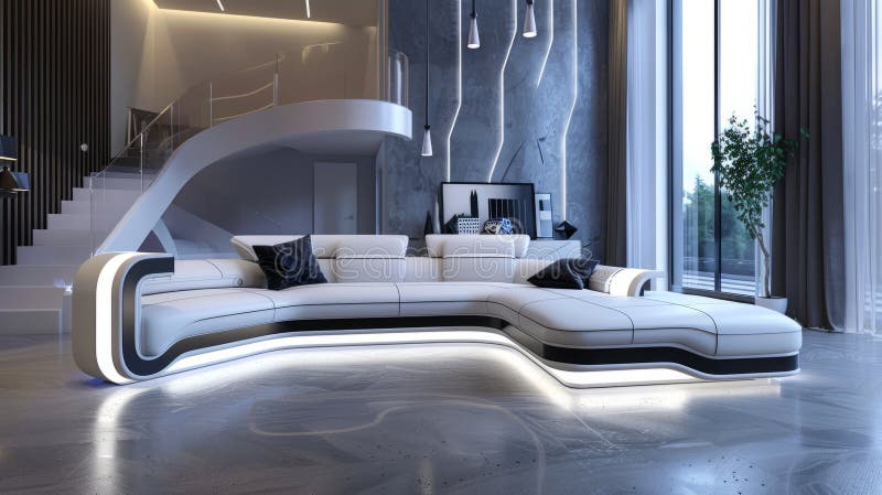 Futuristic Corner Sofa Concept Stock Illustration - Illustration of ...