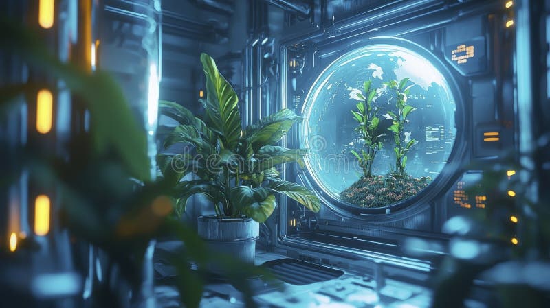 Futuristic Corporate Greenery Integration High-tech Lab Digital Art Sci ...