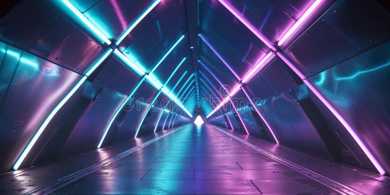 A Futuristic Corridor with Blue Neon Lights Illuminating the Path in a ...