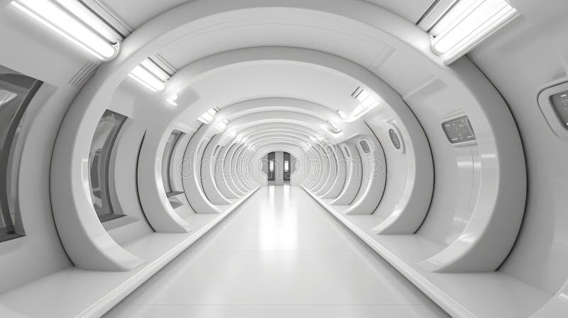 Futuristic Corridor with Circular Architecture in a Sci-fi Spaceship ...