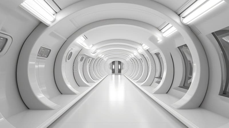 Futuristic Corridor with Circular Architecture in a Sci-fi Spaceship ...