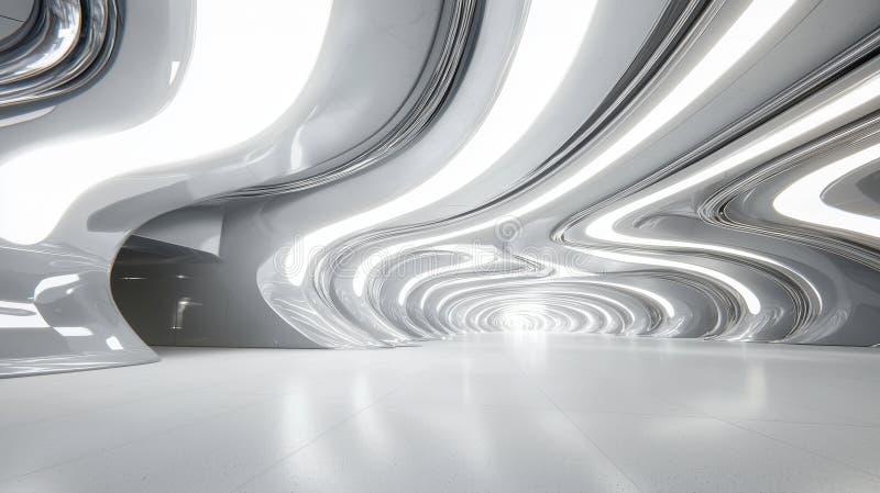 A Futuristic Corridor with Curved Walls and Glowing White Lights. Stock ...