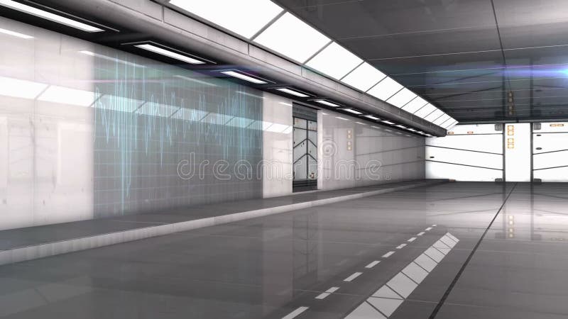 Futuristic 3d Corridor with Pillars and Light. Design. Light Pole at ...