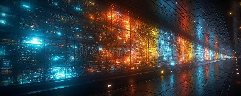 Futuristic Corridor with Digital Walls Stock Photo - Image of wall ...