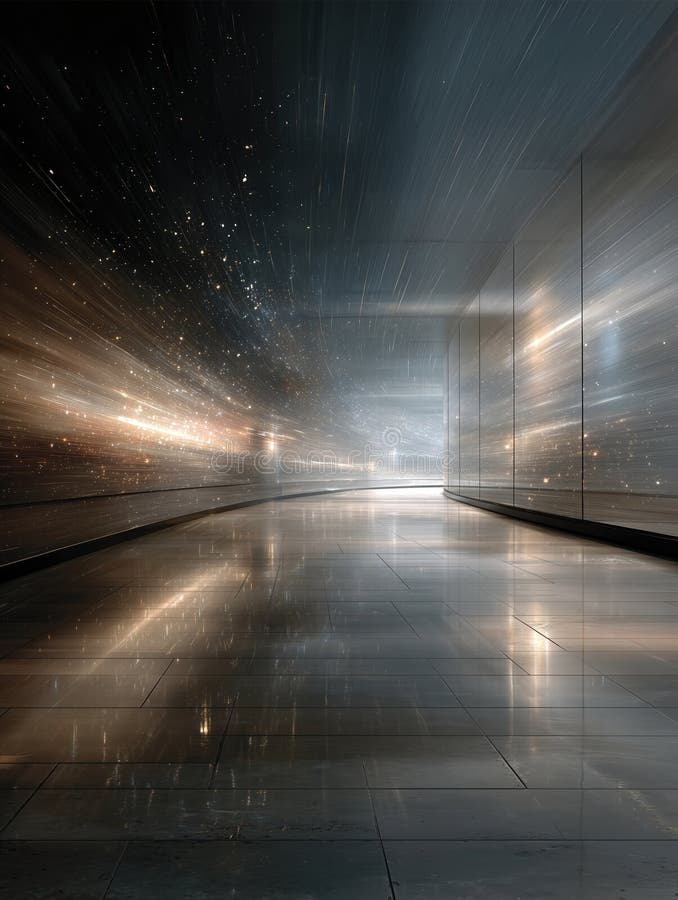 Futuristic Corridor with Dynamic Light Trails Stock Illustration ...