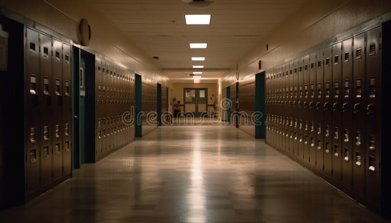 Futuristic Locker Room with Metal Doors in a Row Generated by AI Stock ...