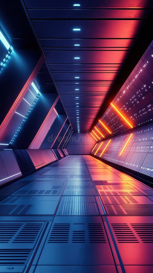 Futuristic Corridor Featuring Bright Neon Lights and Modern Design ...