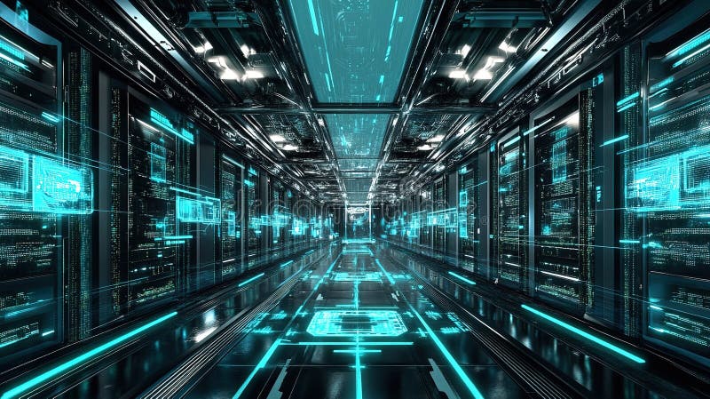 Futuristic Corridor with Glowing Blue Light Technology in a High-tech ...