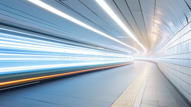 Futuristic Corridor with Glowing Blue Lines and Dynamic Light Trails ...