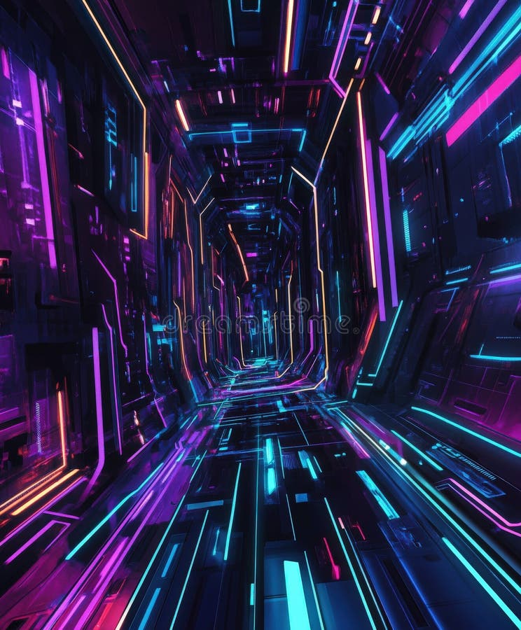 Futuristic Corridor with Glowing Circuits in a Sci-fi Environment Stock ...