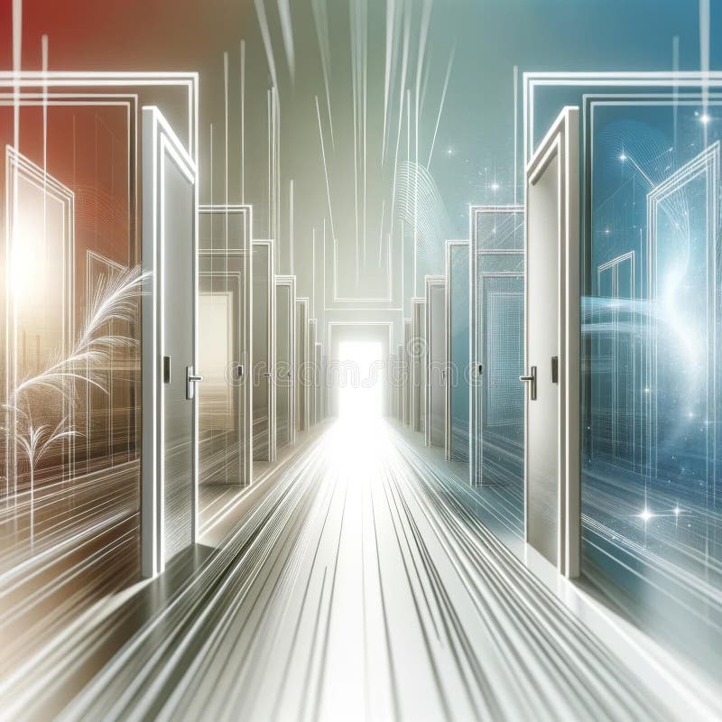 Futuristic Corridor with Glowing Doors, Science Fiction Concept Stock ...