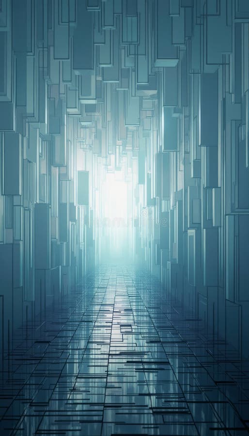 Futuristic Corridor of Glowing Geometric Shapes Stock Image - Image of ...