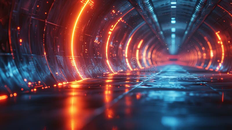 Futuristic Corridor with Glowing Lights Stock Illustration ...