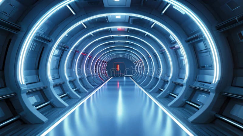 Futuristic Corridor with Glowing Lights, 3d Render Abstract Background ...