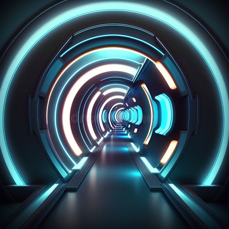 Futuristic Corridor with Glowing Lights, 3d Render, Square Image Stock ...