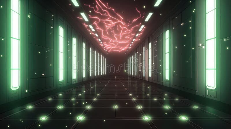 A Futuristic Corridor with Glowing Lights and a Dynamic Ceiling Design ...