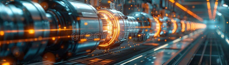 Futuristic Corridor with Glowing Orange Lights and Metallic Structures ...