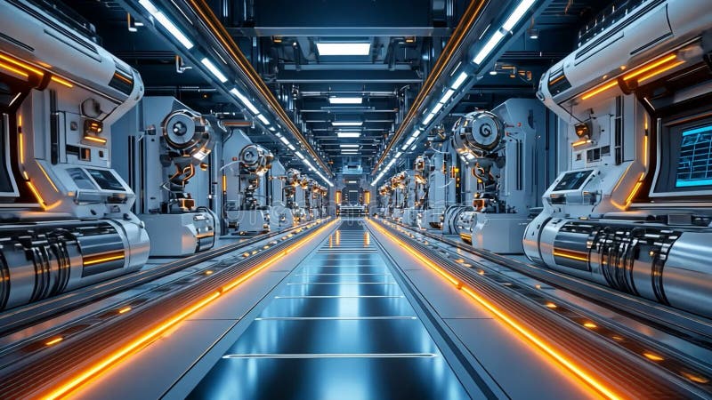 Futuristic Corridor Illuminated by Advanced Technology and Robotic ...