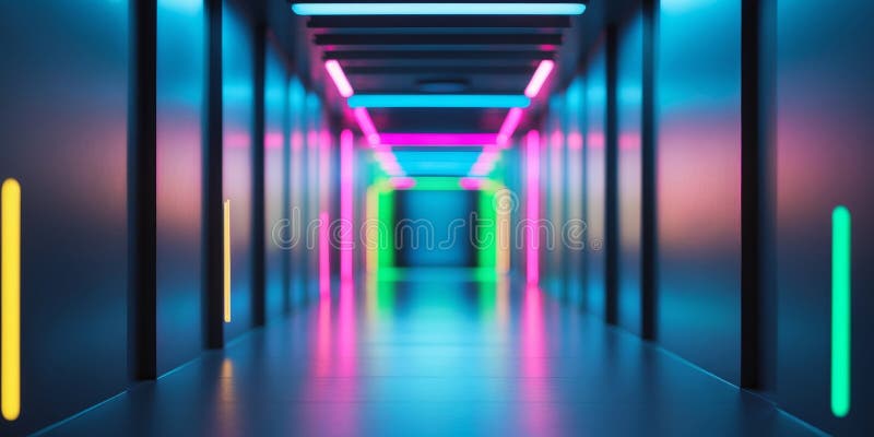 Futuristic Corridor Illuminated by Neon Lights. Stock Image - Image of ...