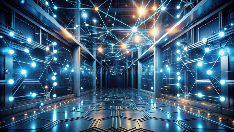 Futuristic Corridor Illuminated by a Network of Glowing Connections ...