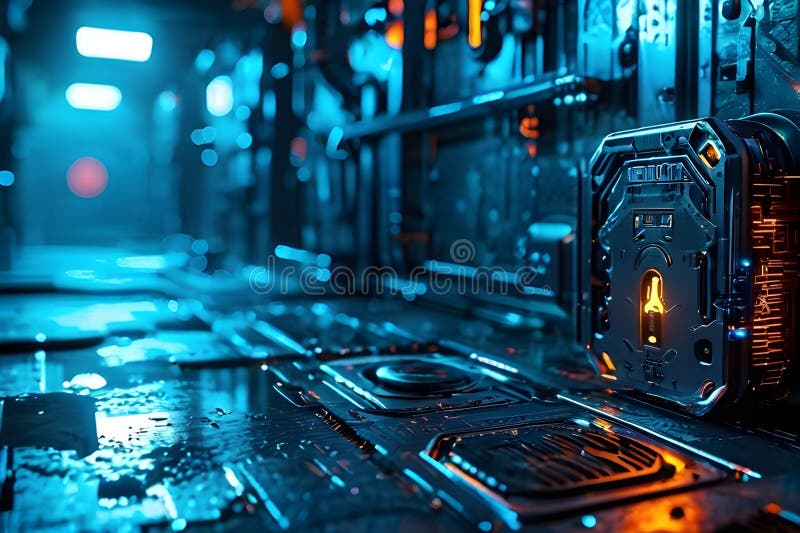 Futuristic Corridor with Illuminated Panels and a Complex, Detailed ...