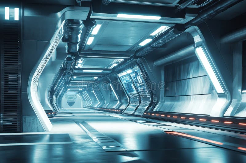 Futuristic Corridor with Illuminated Panels and Sleek Design in a Sci-fi Environment Stock Image ...