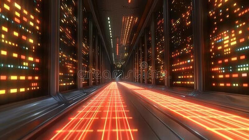 A Futuristic Corridor Illuminated by Vibrant Lights and Patterns ...