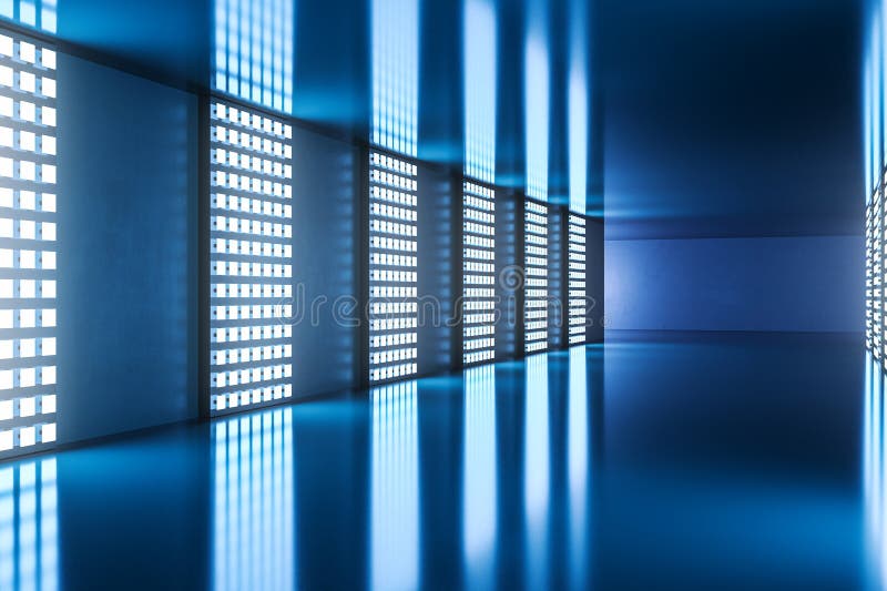 Futuristic Corridor with Illuminated Walls and Reflective Floor. 3D ...
