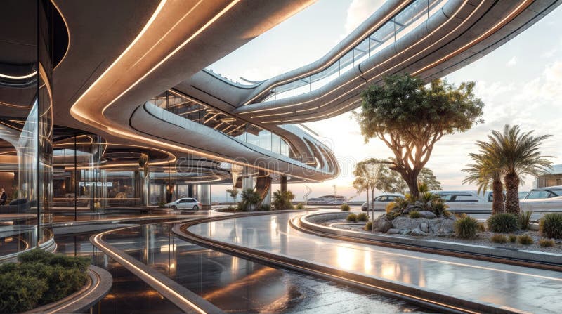 Futuristic Corridor Interior Building Stock Illustration - Illustration ...