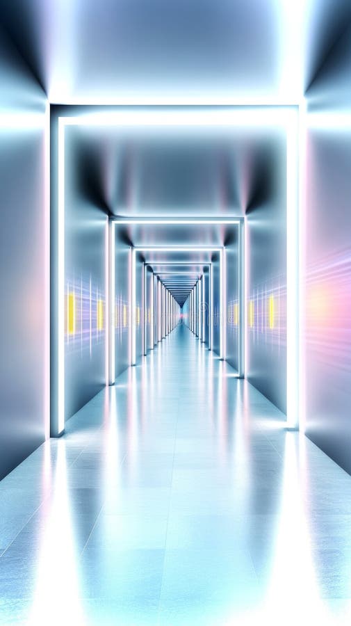 Futuristic Corridor Interior Featuring Sleek Vertical Lighting and ...
