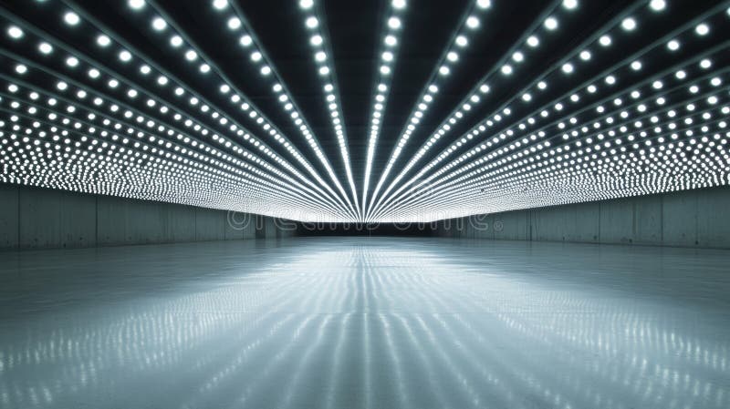 Futuristic Corridor with Led Lights Reflecting on Polished Floor Stock ...