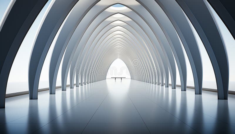 Futuristic Corridor, Modern Design, Vanishing Point, Bright Glass ...