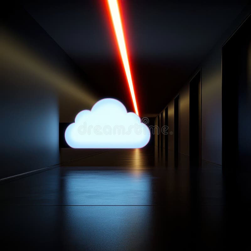Futuristic Corridor with Neon Cloud and Abstract Light Beam Stock ...