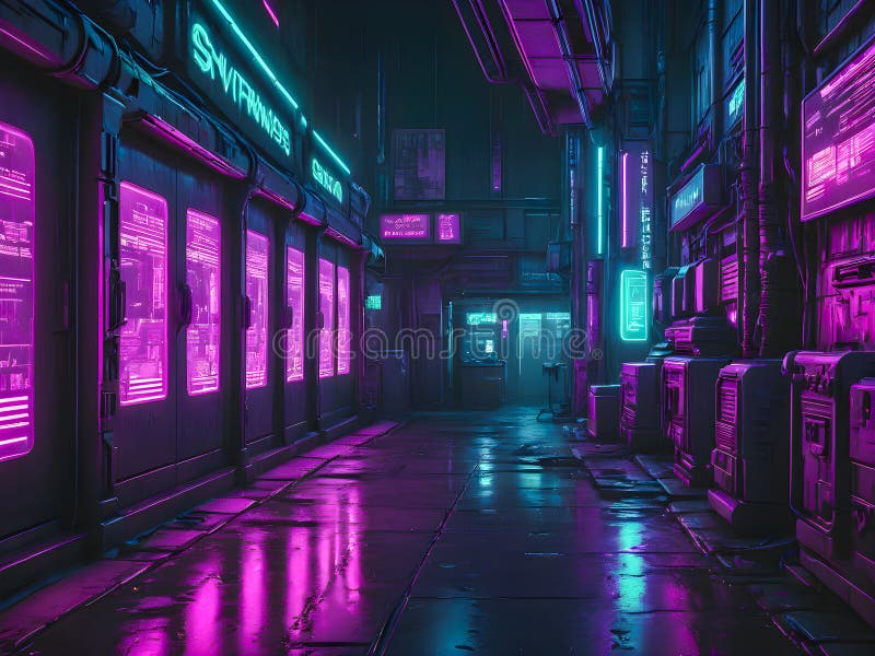 Futuristic Corridor Neon Lights Stock Illustration - Illustration of ...