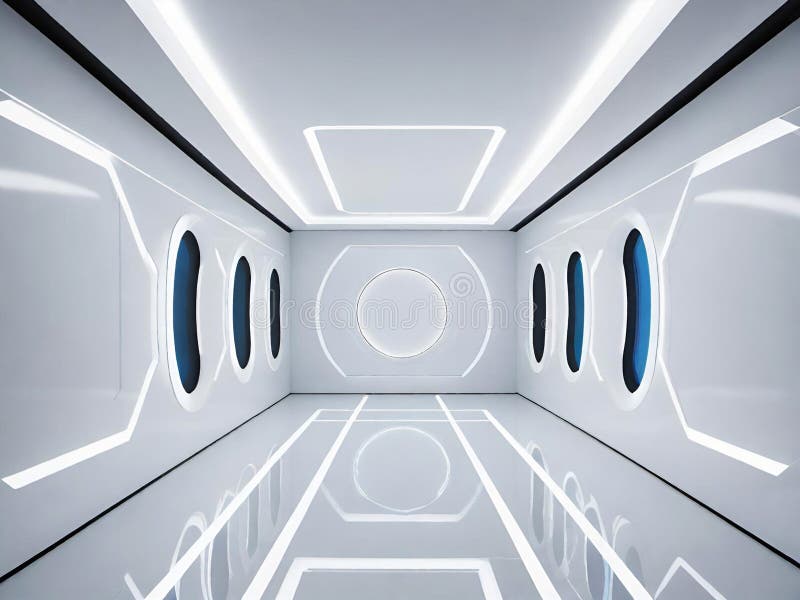 Futuristic Corridor with Neon Lights Stock Illustration - Illustration ...
