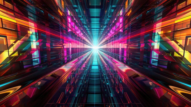 Futuristic Corridor with Neon Colorful Lights and Grid Patterns. Poster ...