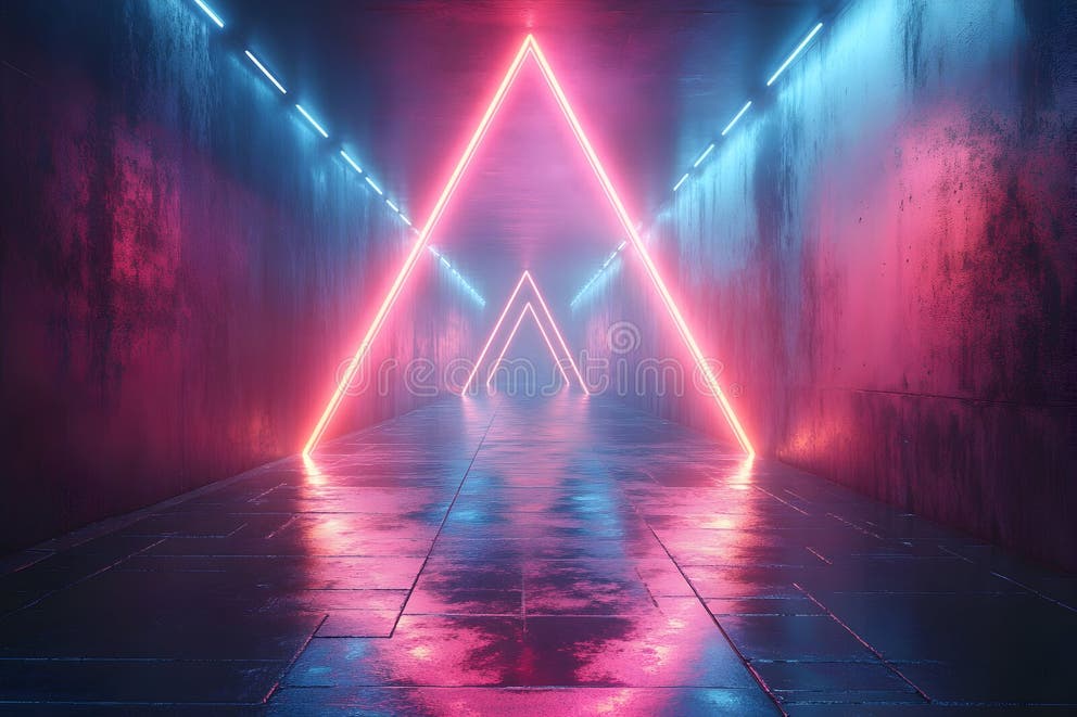 Pink Blue Neon Triangle Lights Futuristic Corridor Abstract Background ...