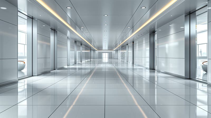 Futuristic Corridor with Reflective Surfaces and Sleek Design Leading ...