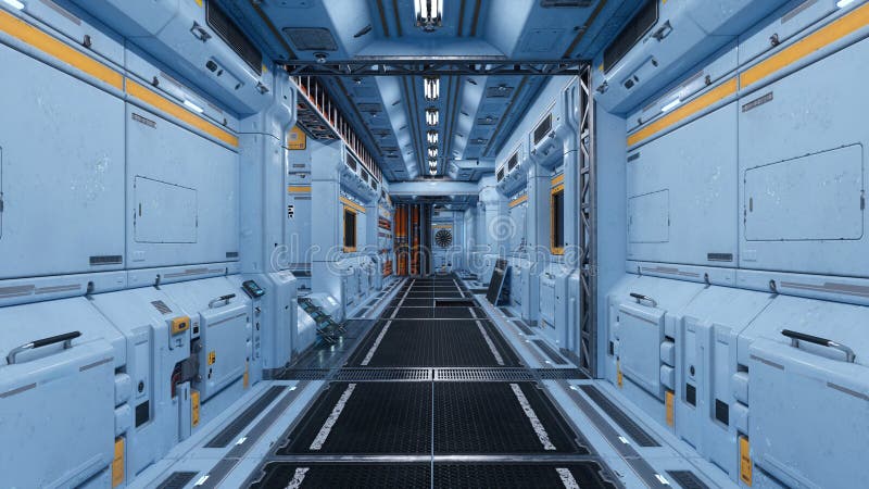 Futuristic Fantasy Space Station Interior Corridor through Crew ...