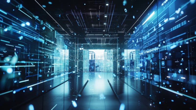 Futuristic Server Room Hallway Glowing Code Stock Photos - Free ...