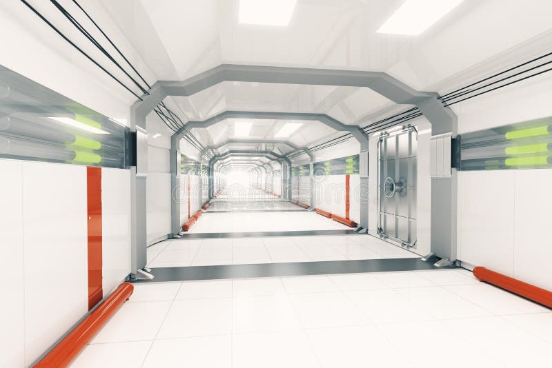 Futuristic corridor side stock illustration. Illustration of metal ...