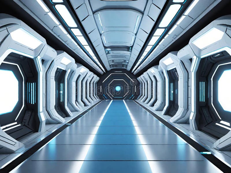 Futuristic Corridor with Spaceship, Future Interior Design Stock ...