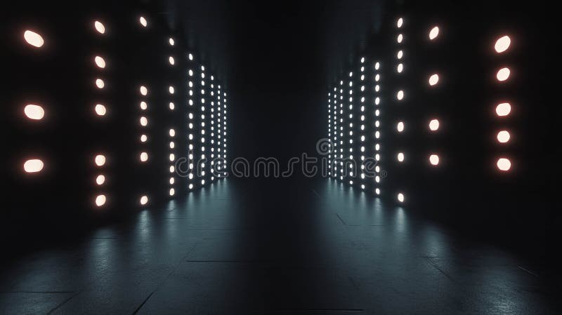 Futuristic Corridor with Subtle Lighting and Reflective Black Wall ...
