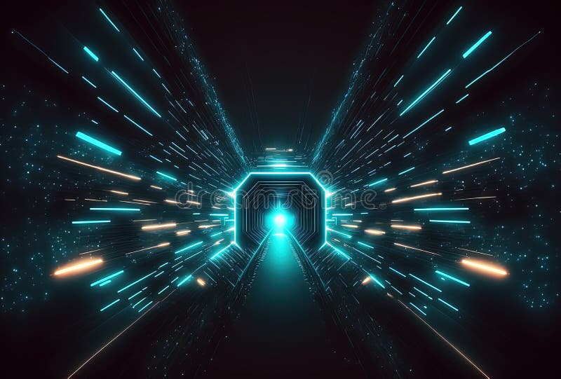 Futuristic Corridor Tech Background with Neon Light Stock Illustration ...