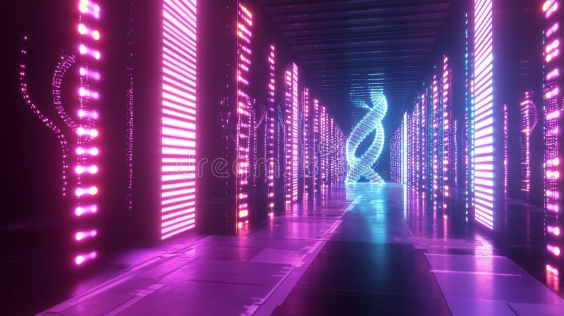Futuristic Corridor with Vibrant Lights and a DNA-inspired Design Stock ...